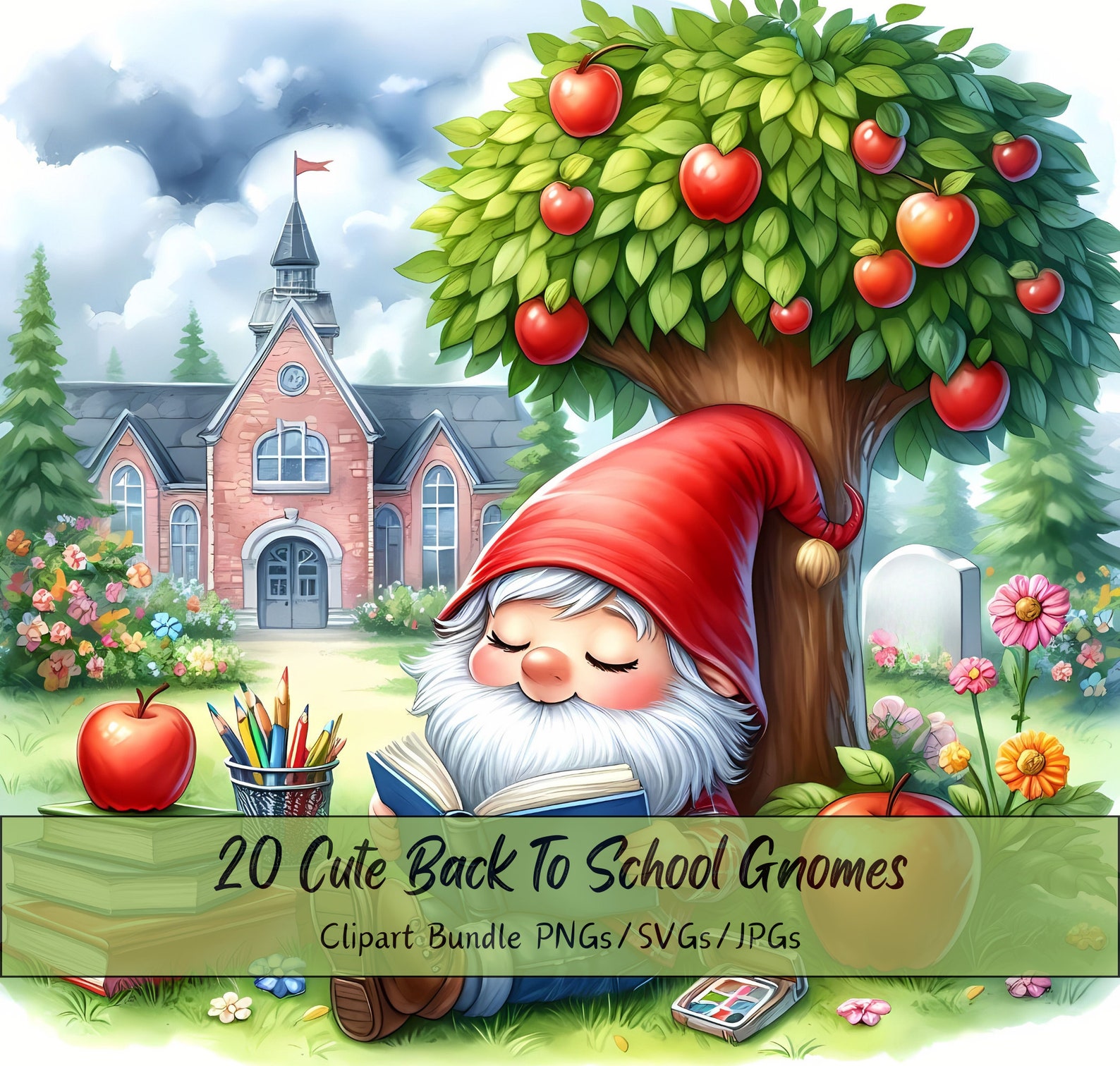 Cute Back to School Gnomes Clipart Bundle, Watercolor Gnome Clip Art ...