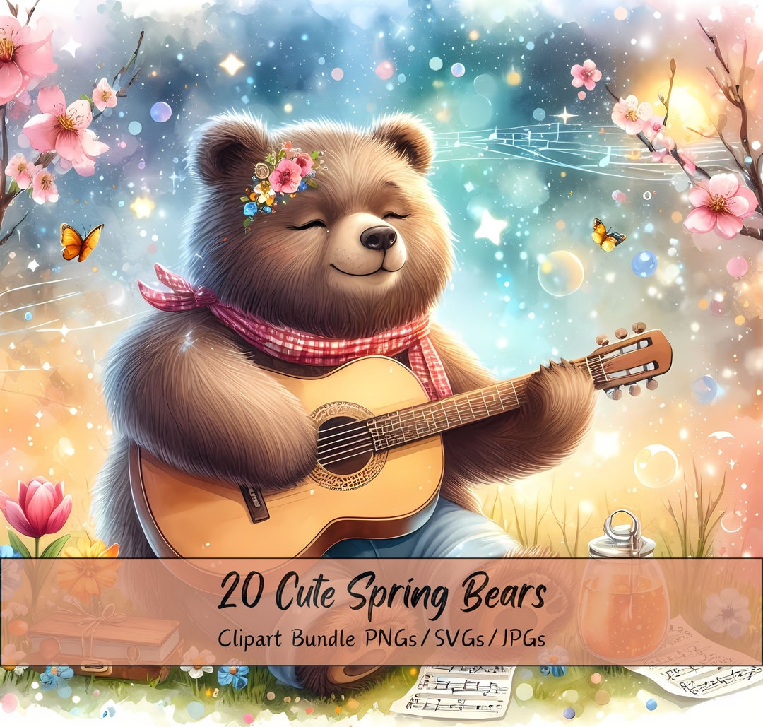 Cute Spring Bears Clipart, Funny Watercolor Animal Images, High Quality ...