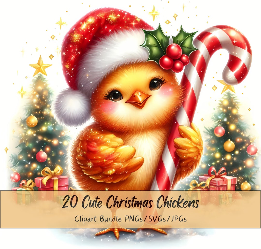 Cute Christmas Chicken Clipart Bundle, Xmas Chick Clip Art Images ...