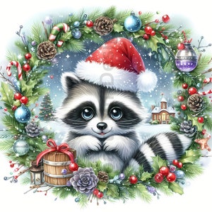 Cute Christmas Raccoons Clipart Bundle, Xmas Raccoon Clip Art Images ...