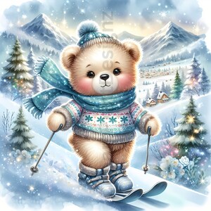 Cute Winter Teddy Bear Clipart Bundle, Festive Watercolor Clip Art ...