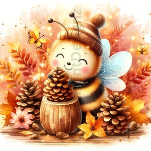 Cute Fall Bees Clipart Bundle, Watercolor Bee Clip Art Images, High ...