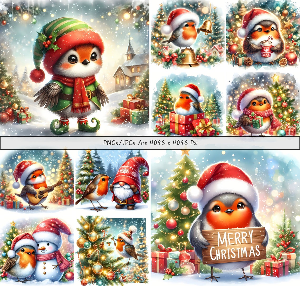 Cute Christmas Robins Clipart Bundle, Xmas Robin Clip Art Images ...