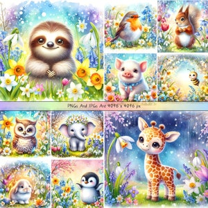 Mega Cute Spring Animals and Flowers Clipart Bundle, Watercolor Clip ...