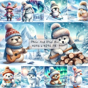 Cute Winter Arctic Animals Clipart Bundle, Festive Watercolor Clip Art ...
