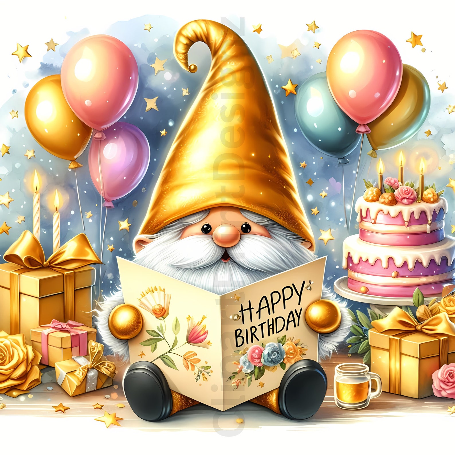 Cute Birthday Gnomes Clipart Bundle, Festive Watercolor Clip Art Images ...