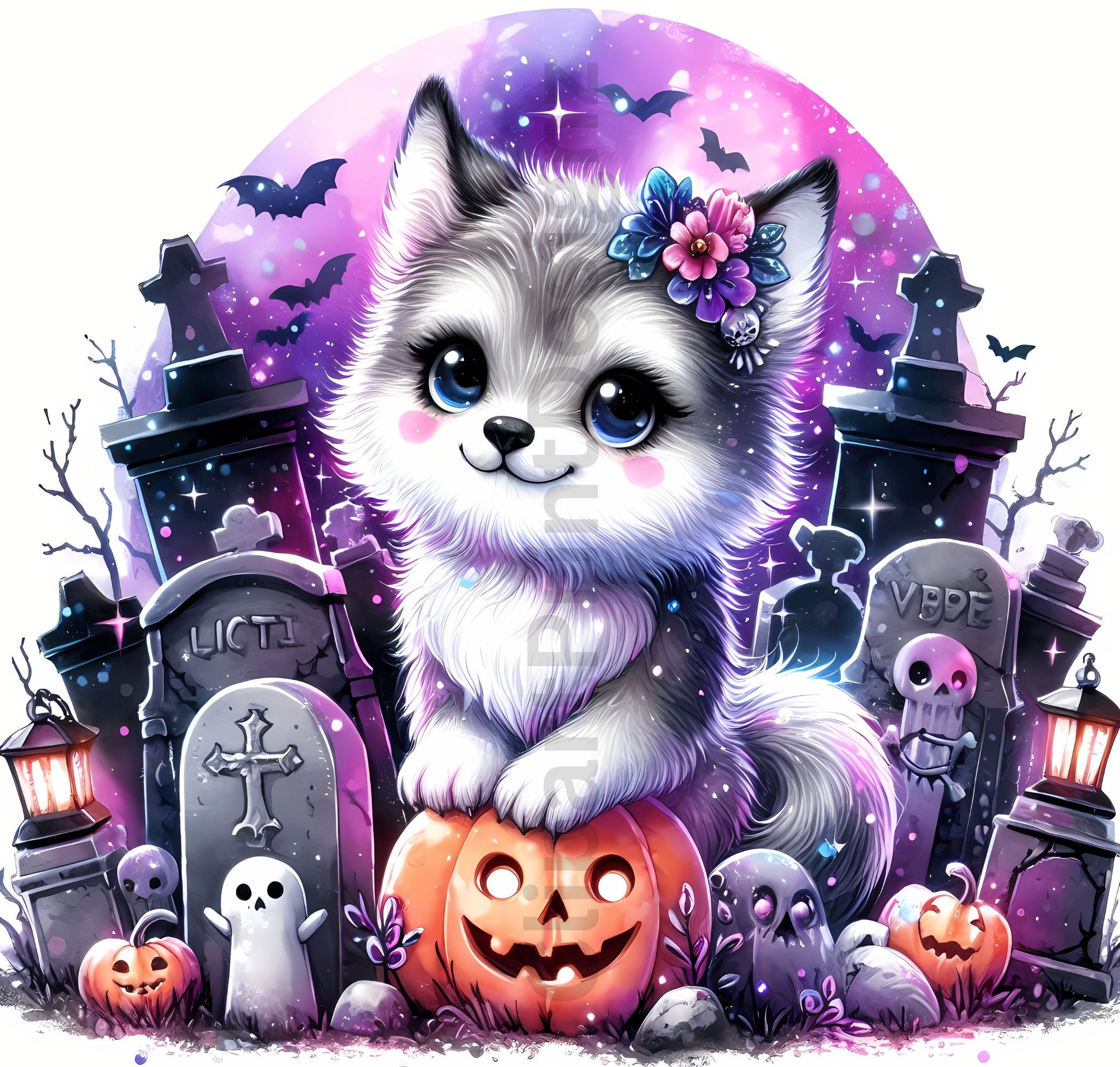 Cute Halloween Wolves Clipart Bundle, Watercolor Wolf Clip Art Images ...