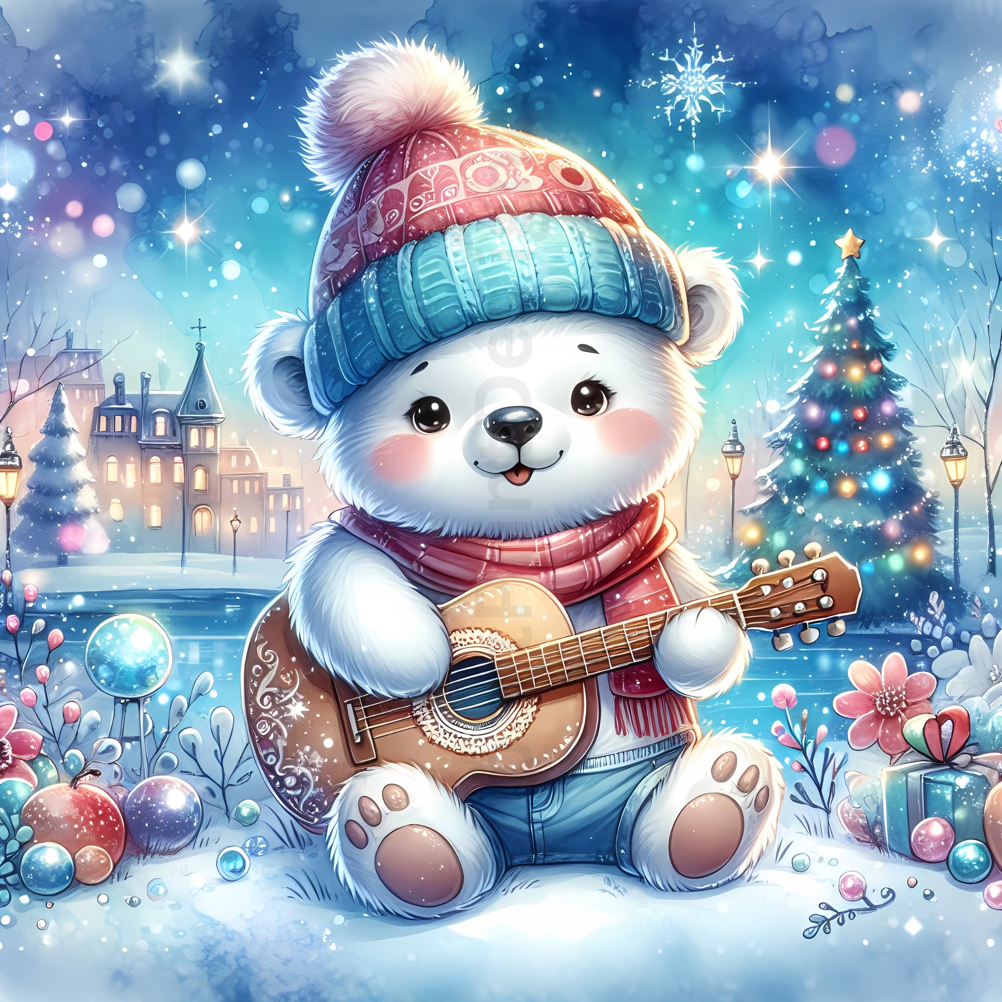 Cute Winter Polar Bear Clipart Bundle Festive Watercolor Clip Etsy