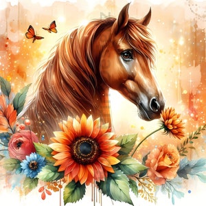 Cute Fall Horses Clipart Bundle, Watercolor Horse Clip Art Images, High ...
