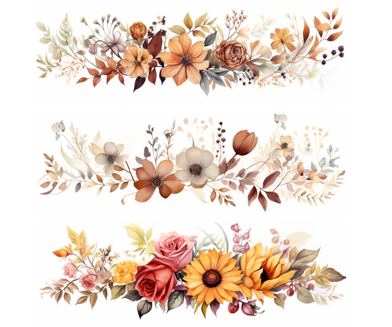 Watercolor Fall Flower Borders, 20 Pngs/jpgs/svgs, Autumn Flowers ...