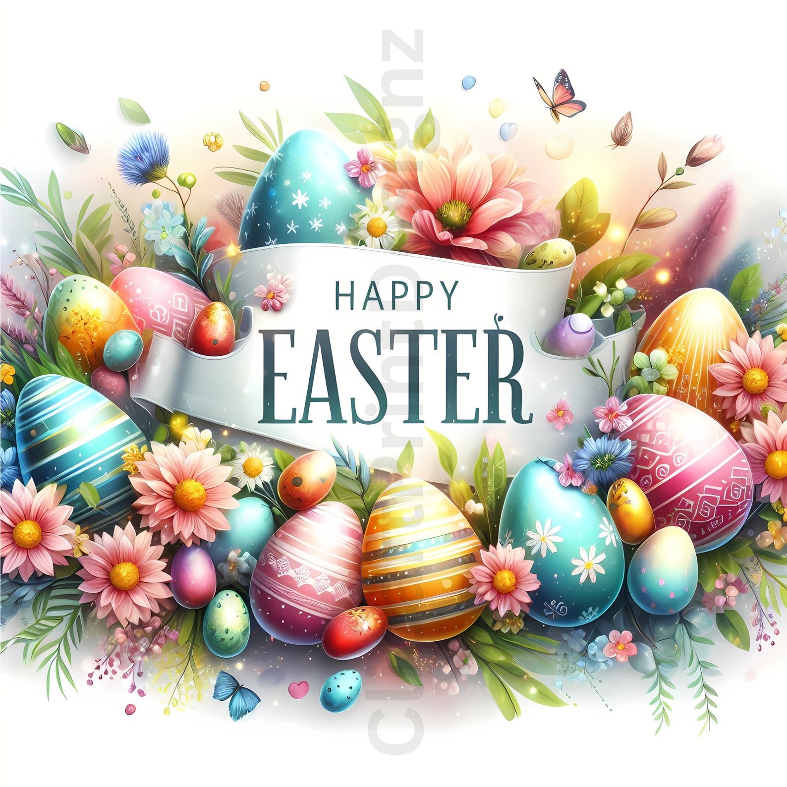 Happy Easter Clipart Bundle, Watercolor Clip Art Images, 18 High ...