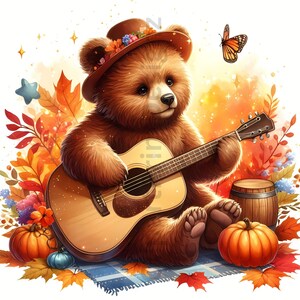 Cute Fall Bears Clipart Bundle, Watercolor Autumn Bear Clip Art Images ...