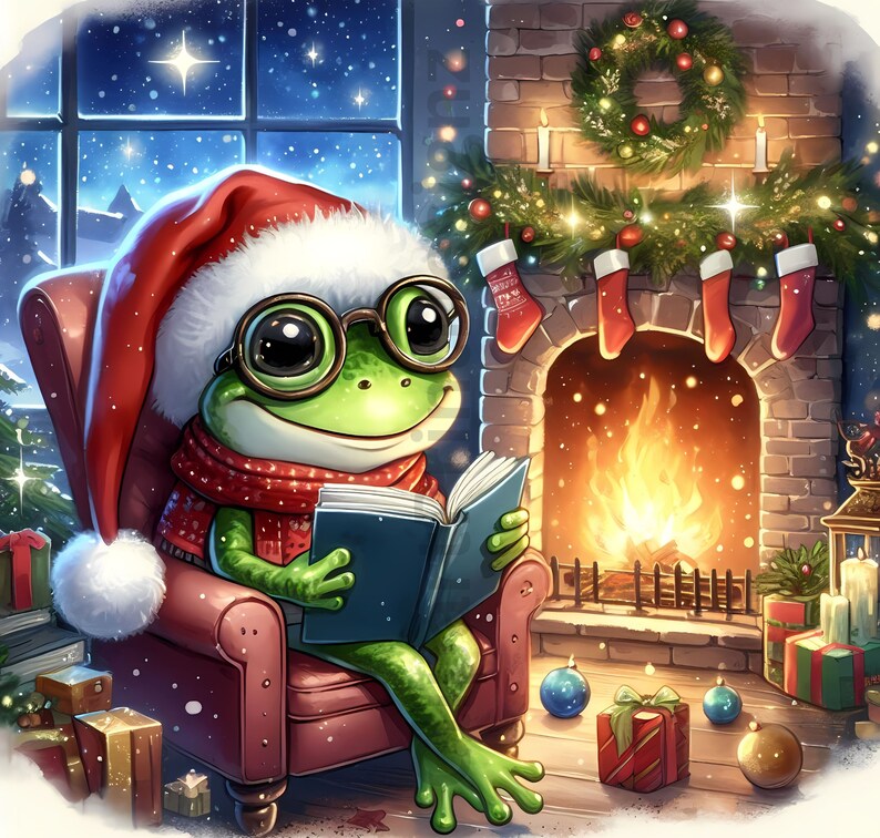 Cute Christmas Frogs Clipart Bundle, Xmas Frog Clip Art Images ...