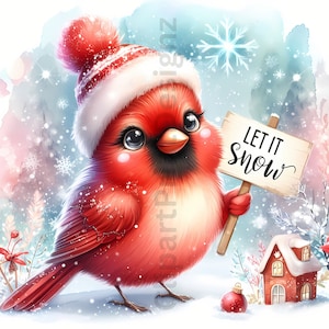 Cute Winter Red Cardinal Clipart Bundle, Festive Watercolor Clip Art ...
