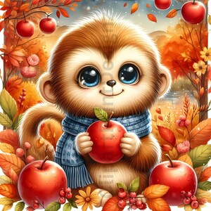 Cute Fall Monkeys Clipart Bundle, Watercolor Monkey Clip Art Images, High Quality Animals Files ...