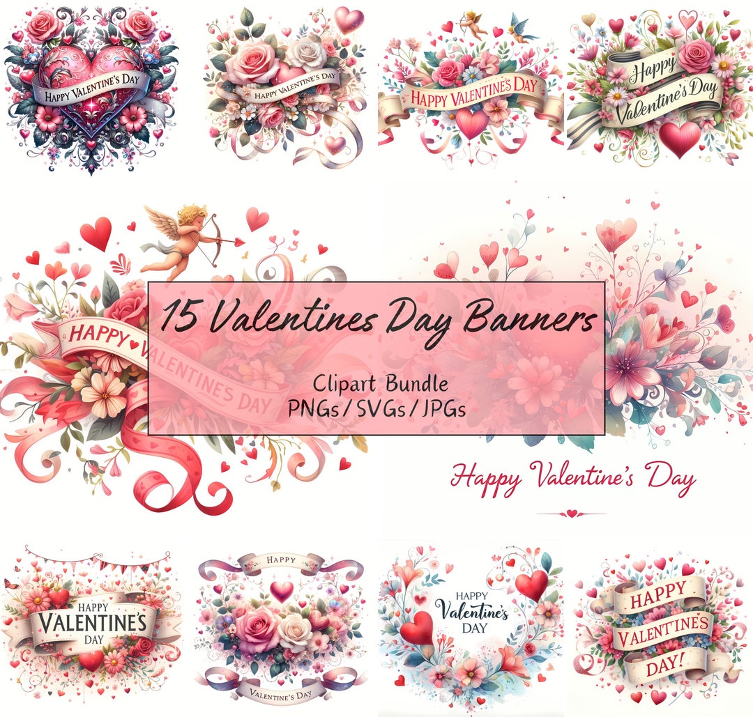 Happy Valentines Day Clipart Bundle, Watercolor Clip Art, 15 High ...