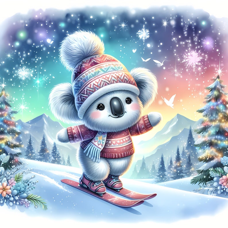 Cute Winter Koala Clipart Bundle, Festive Watercolor Clip Art Images ...