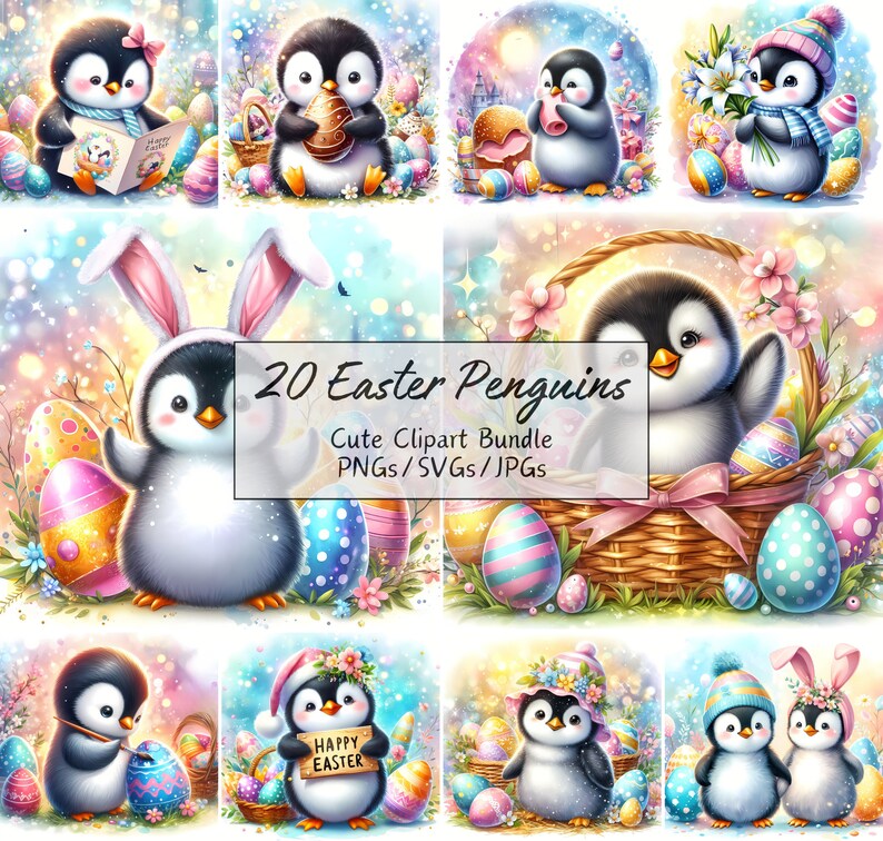 Cute Easter Penguins Clipart, Funny Watercolor Animal Images, High ...
