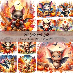 Cute Fall Bats Clipart Bundle, Watercolor Bat Clip Art Images, High ...