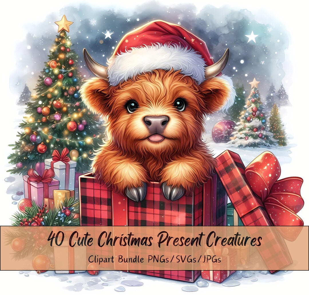 Cute Christmas Present Creatures Clipart Bundle, Xmas Clip Art Images ...