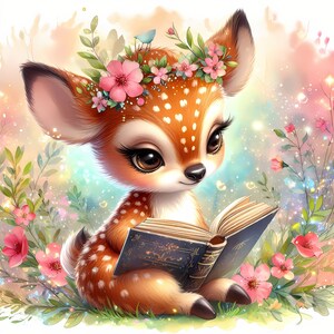 Cute Spring Fawn Clipart Bundle, Watercolor Clip Art Images, 20 High ...