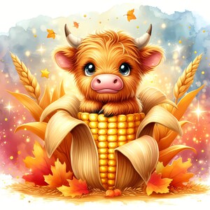 Cute Fall Highland Cows Clipart Bundle, Watercolor Autumn Cow Clip Art ...