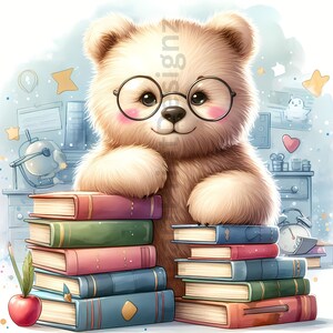 Cute Back to School Bears Clipart Bundle, Watercolor Bear Clip Art ...