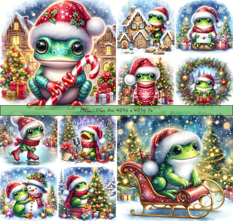 Cute Christmas Frogs Clipart Bundle, Xmas Frog Clip Art Images ...