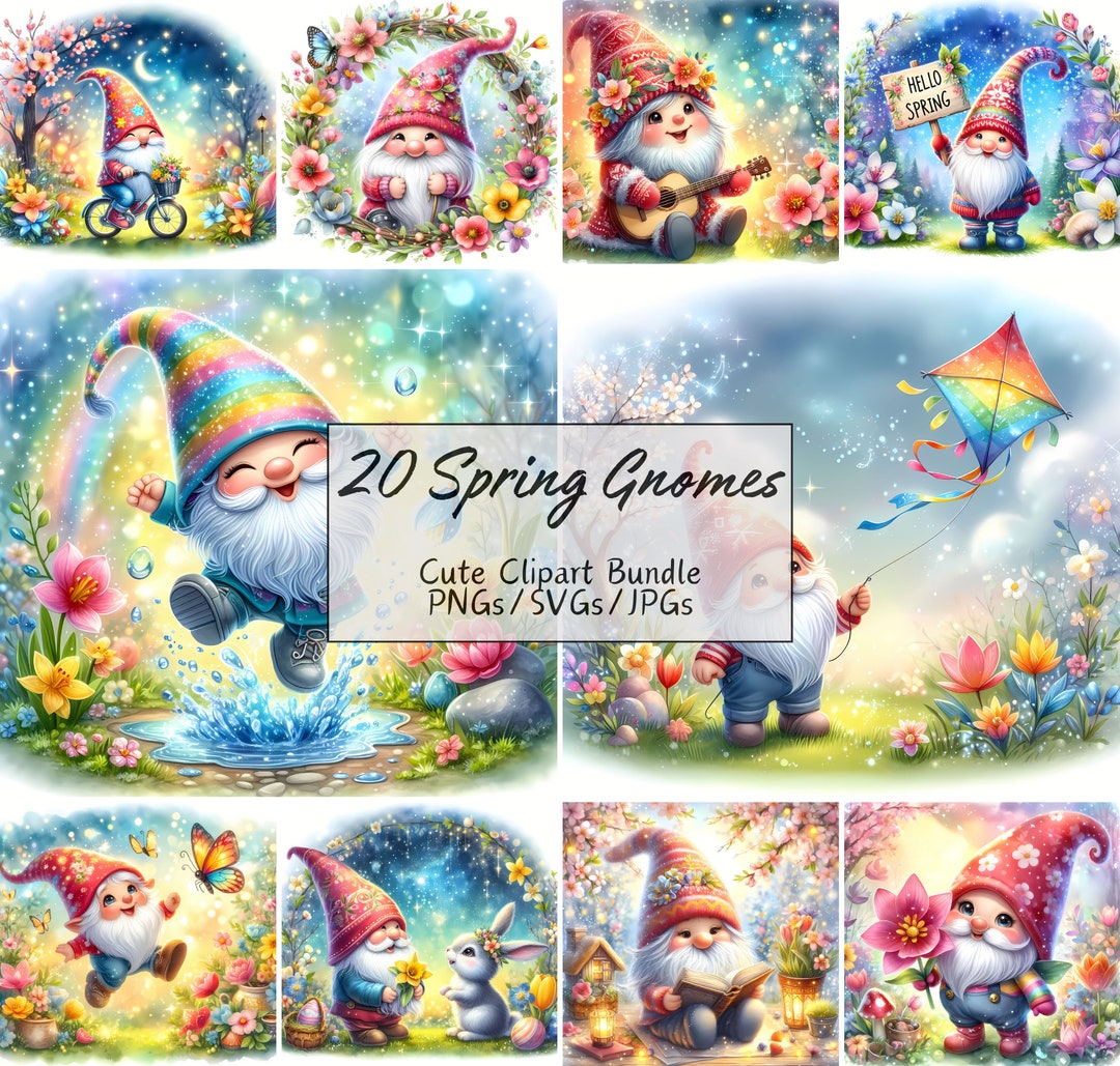 Cute Spring Gnomes Clipart Bundle, Watercolor Clip Art Images, 20 High ...