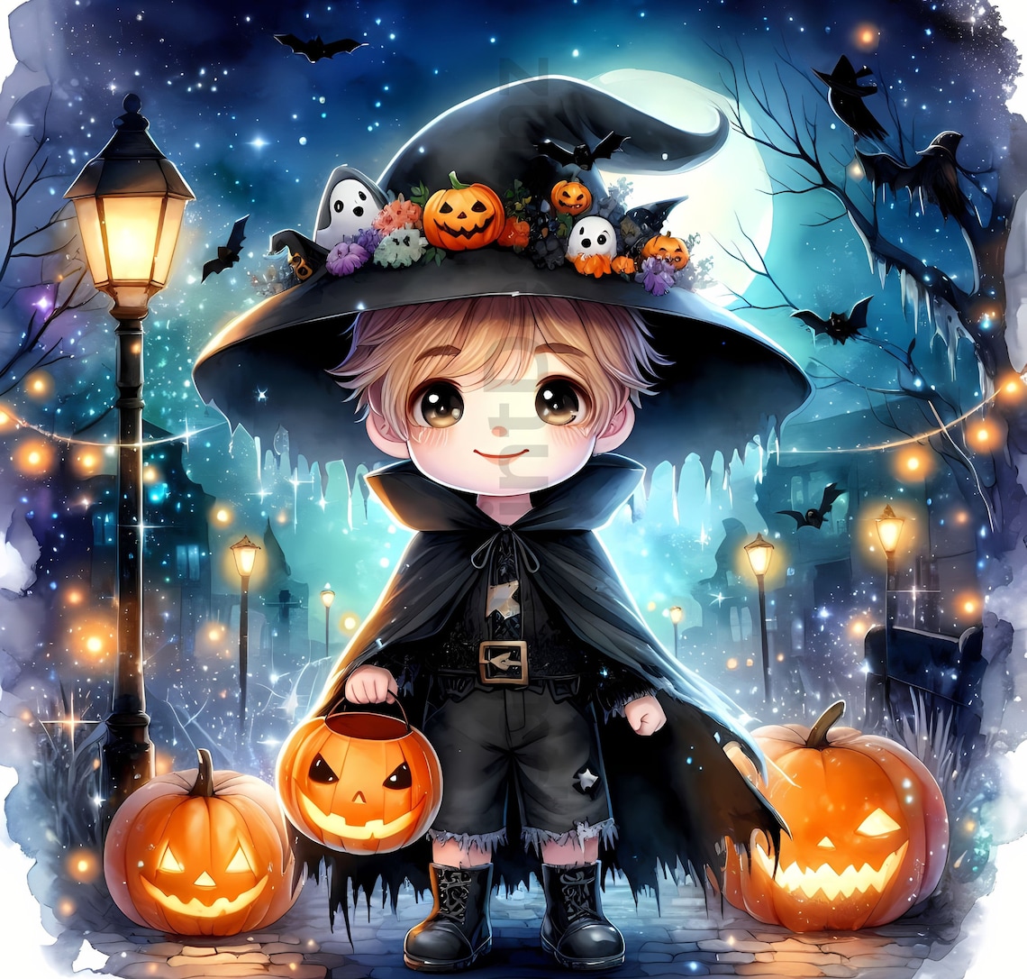 Cute Halloween Boys Clipart Bundle, Watercolor Boy Clip Art Images ...