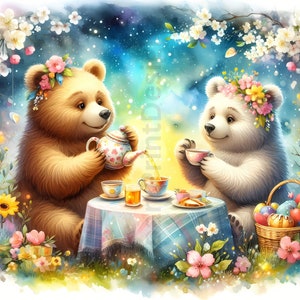 Cute Spring Bears Clipart Bundle, Watercolor Clip Art Images, High ...