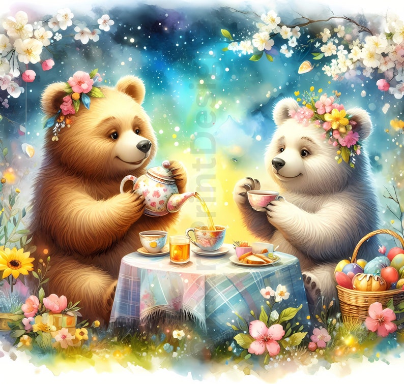 Cute Spring Bears Clipart Bundle, Watercolor Clip Art Images, High ...