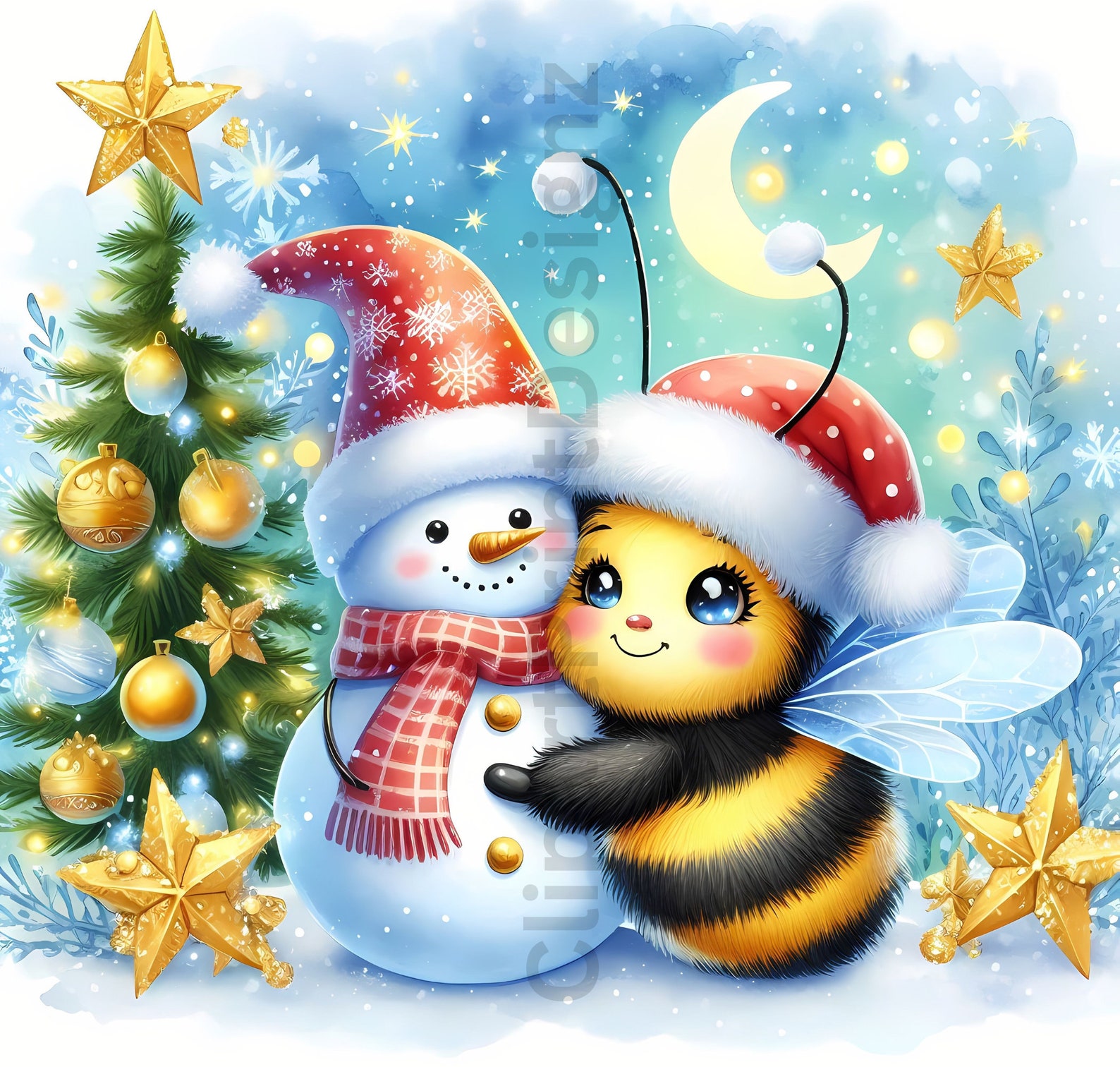 Cute Christmas Bees Clipart Bundle, Xmas Bee Clip Art Images ...