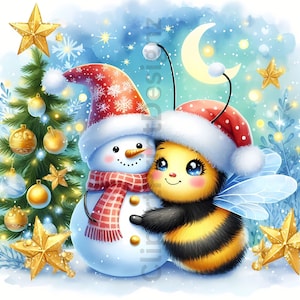Cute Christmas Bees Clipart Bundle, Xmas Bee Clip Art Images ...