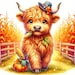 Cute Fall Highland Cows Clipart Bundle, Watercolor Autumn Cow Clip Art ...