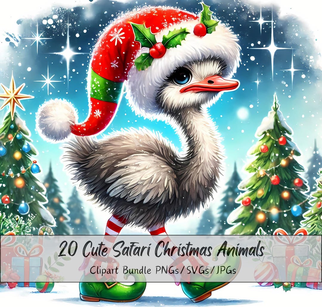 Cute Safari Christmas Animals Clipart Bundle, Africa Xmas Scene ...