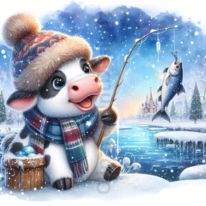 Cute Winter Cow Clipart Bundle, Festive Watercolor Clip Art Images, 20 ...