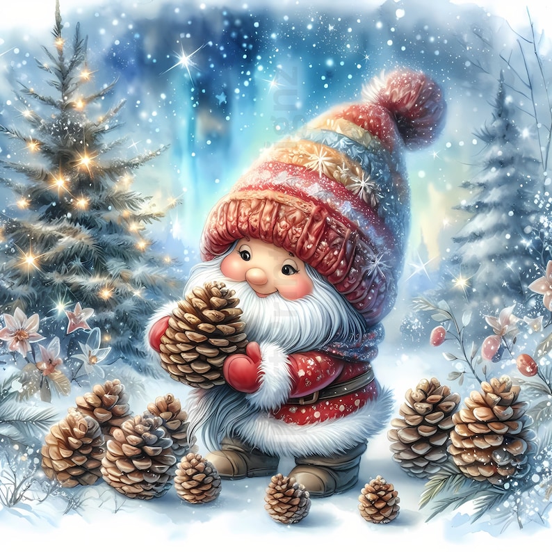 Cute Festive Winter Gnomes Clipart Bundle, Watercolor, 33 High Quality ...