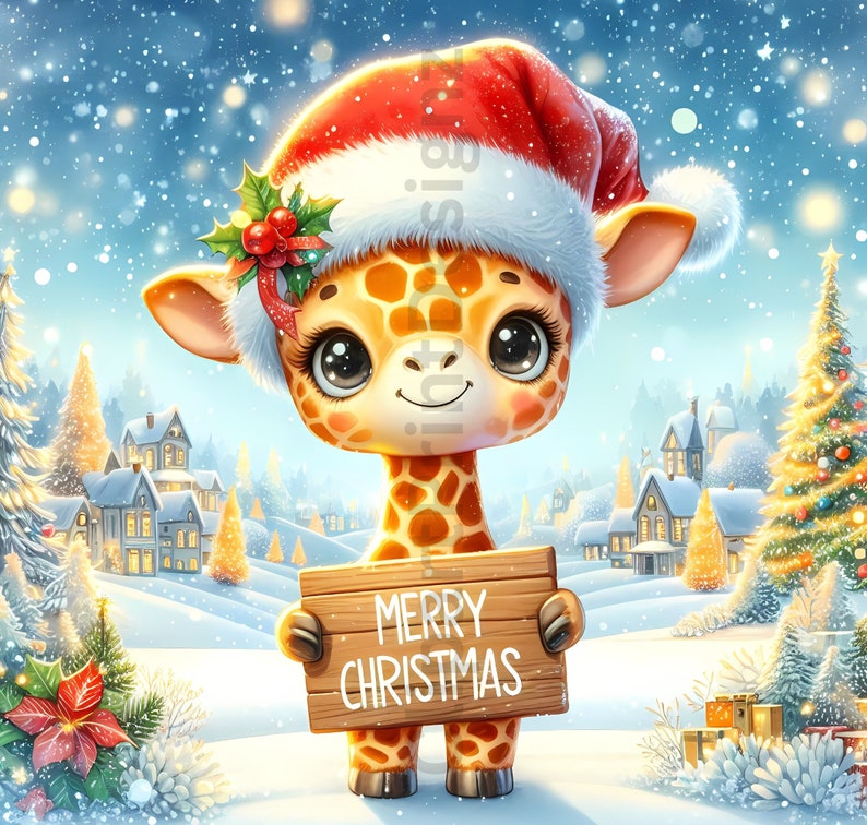 Cute Christmas Giraffes Clipart Bundle, Xmas Giraffe Clip Art Images ...