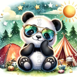 Cute Summer Pandas Clipart Bundle, Watercolor Panda Clip Art Images ...
