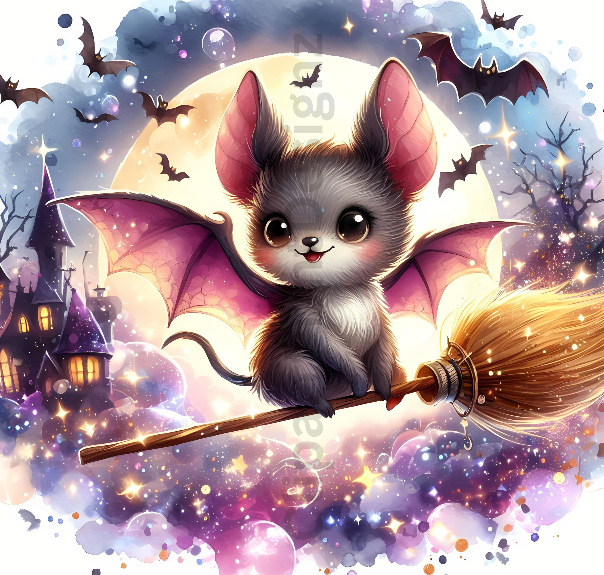 Cute Halloween Bats Clipart Bundle, Watercolor Bat Clip Art Images ...