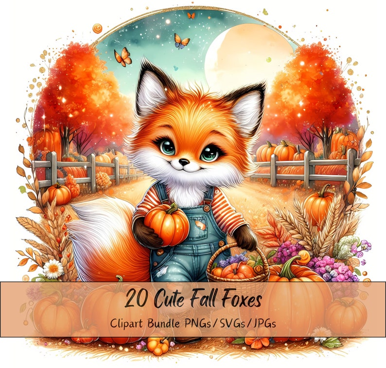 Cute Fall Foxes Clipart Bundle, Watercolor Autumn Fox Clip Art Images ...
