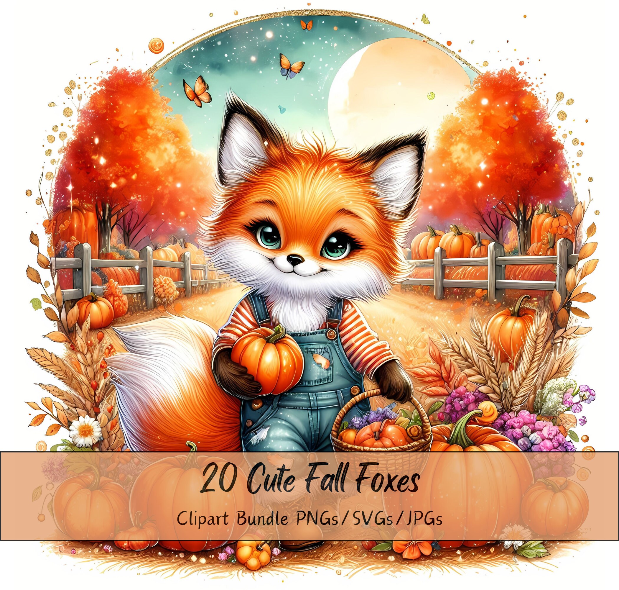 Cute Fall Foxes Clipart Bundle, Watercolor Autumn Fox Clip Art Images ...