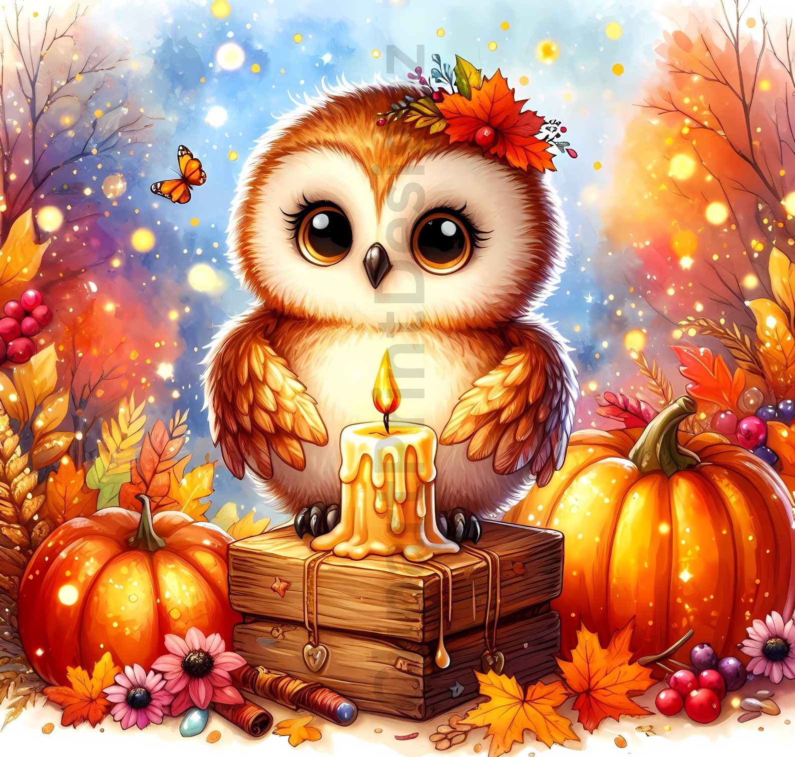 Cute Fall Owls Clipart Bundle, Watercolor Autumn Owl Clip Art Images ...