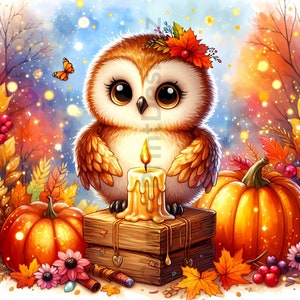 Cute Fall Owls Clipart Bundle, Watercolor Autumn Owl Clip Art Images ...