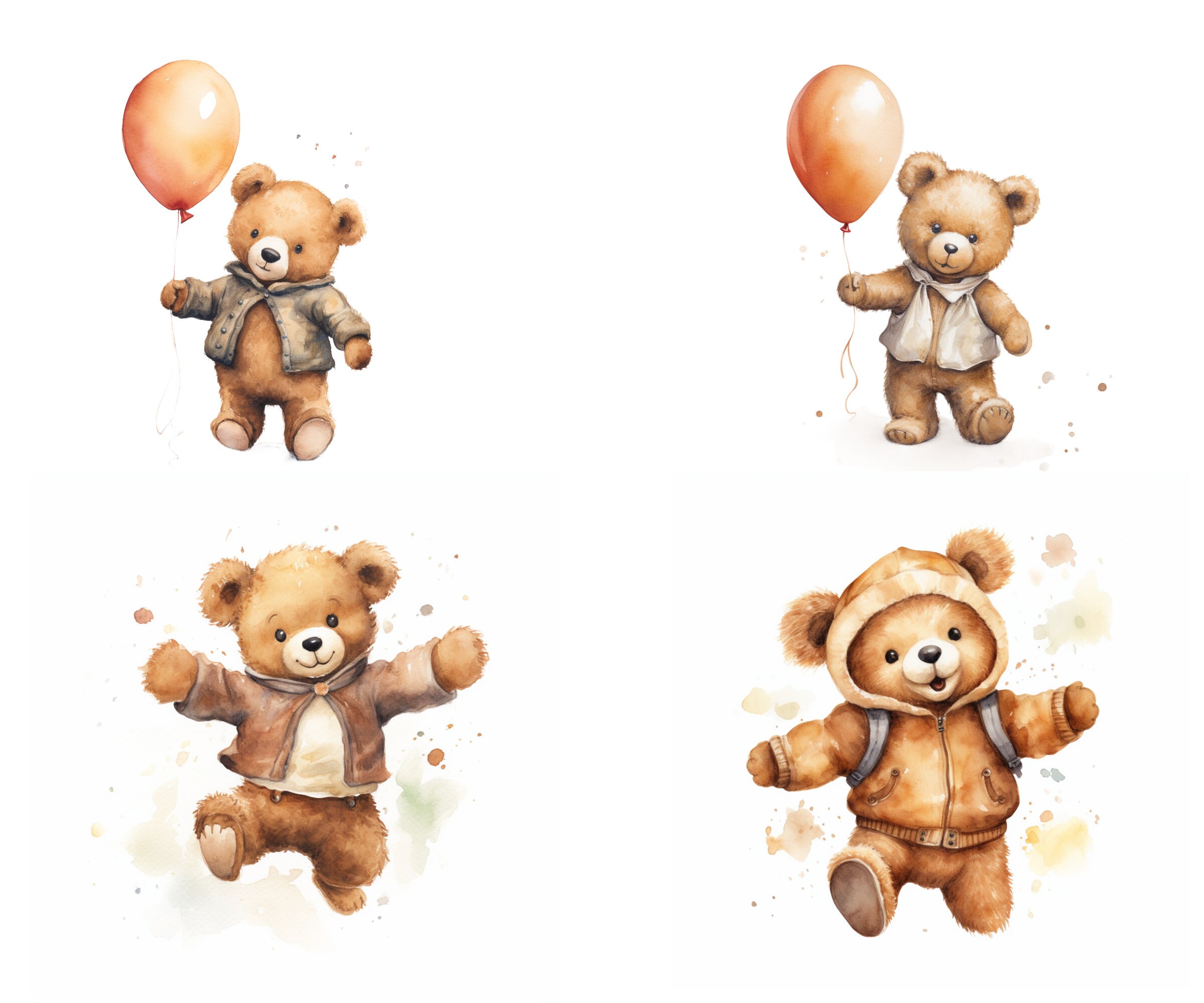 20 Brown Watercolour Teddy Bear Clipart 400 Dpi Pngs Bundle - Etsy