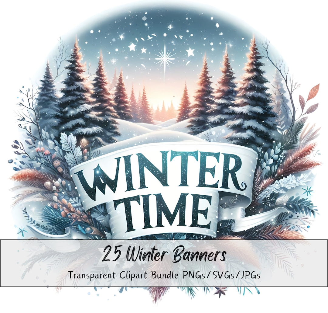 Winter Banners Clipart Bundle, Watercolor Clip Art Images, High Quality ...