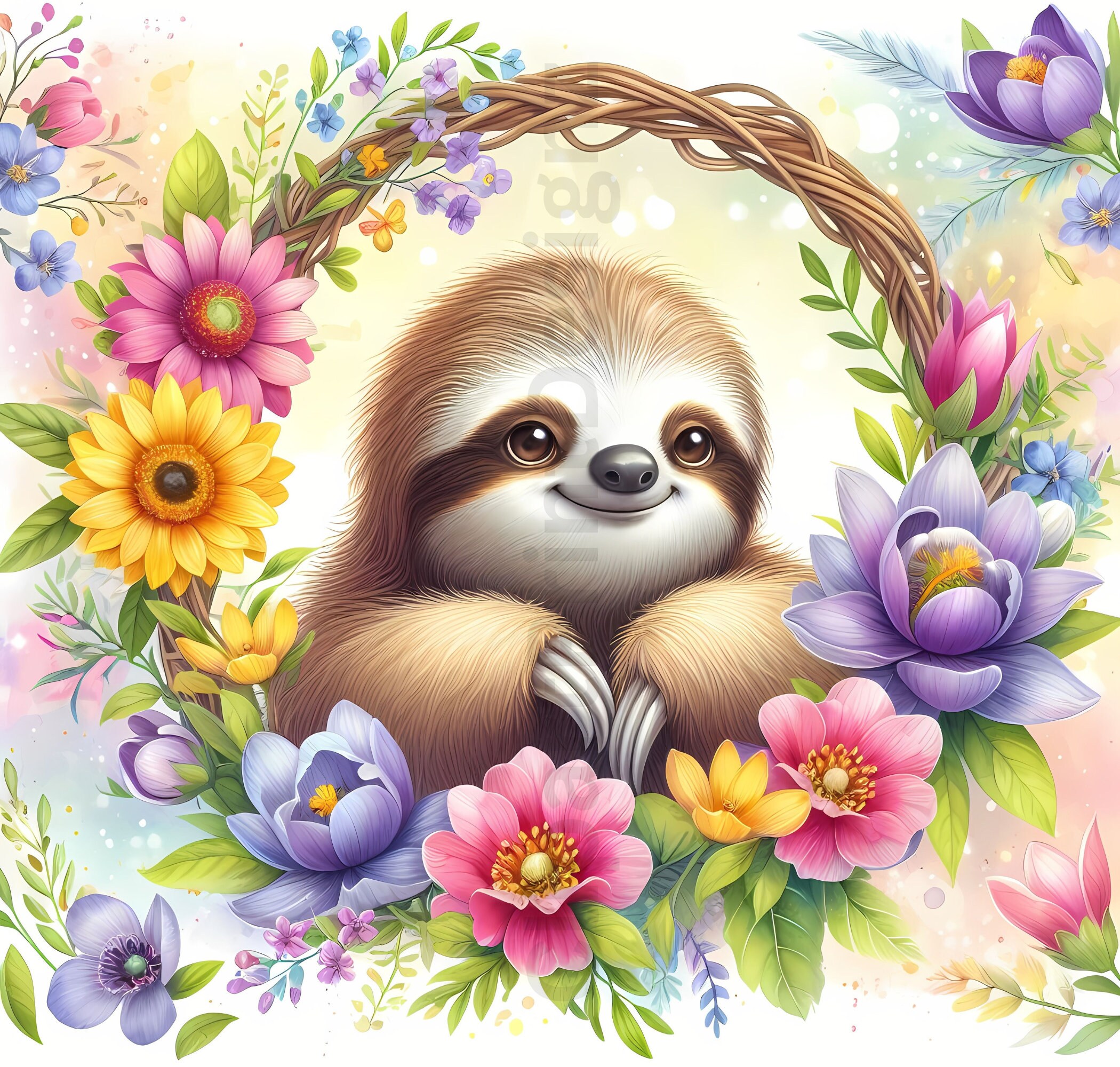 Cute Spring Sloths Clipart Bundle, Watercolor Clip Art Images, High ...