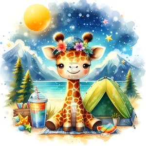 Cute Summer Giraffes Clipart Bundle, Watercolor Giraffe Clip Art Images ...