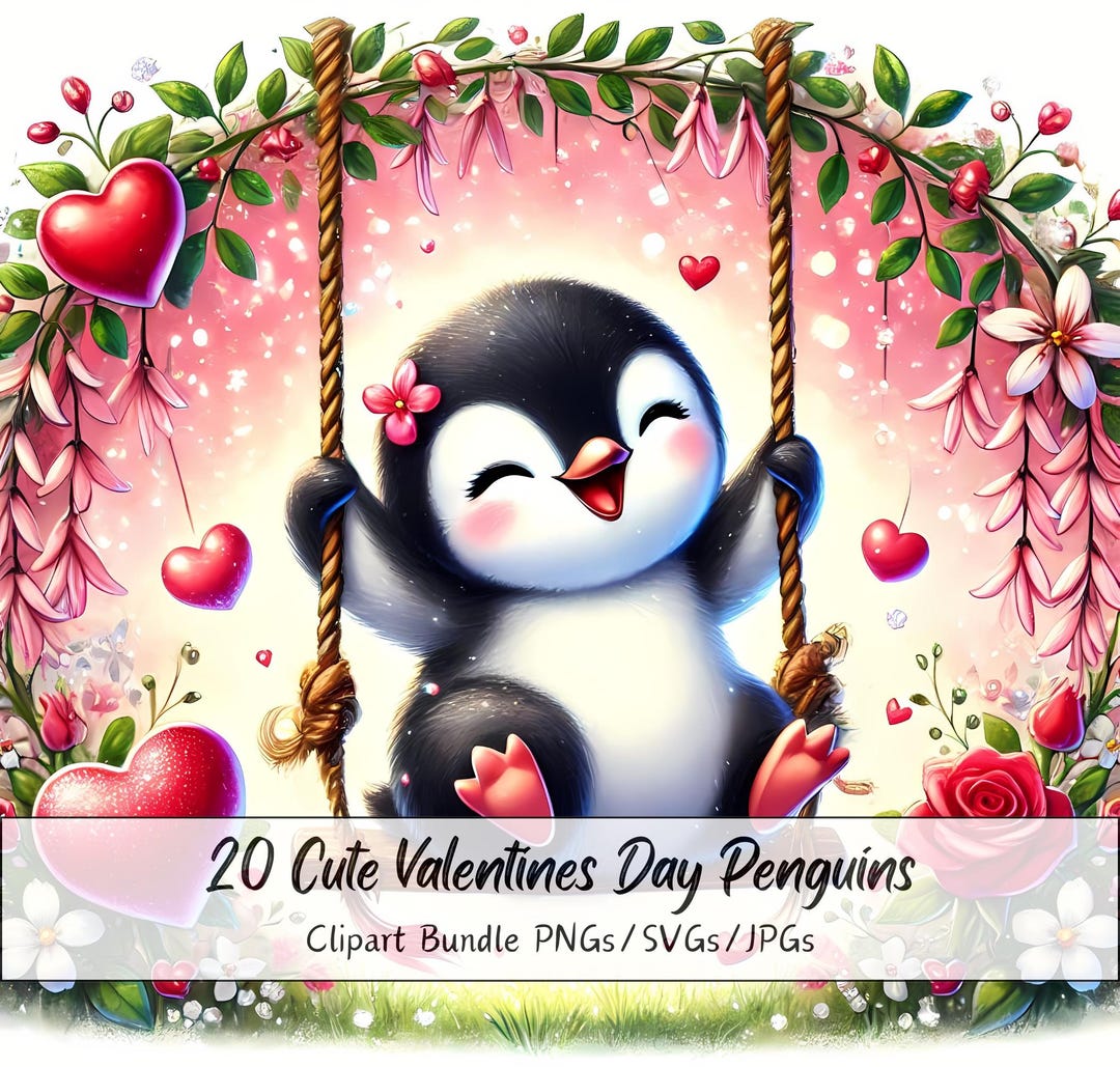 Cute Valentines Day Penguins Clipart Bundle, Valentine Penguin Clip Art ...